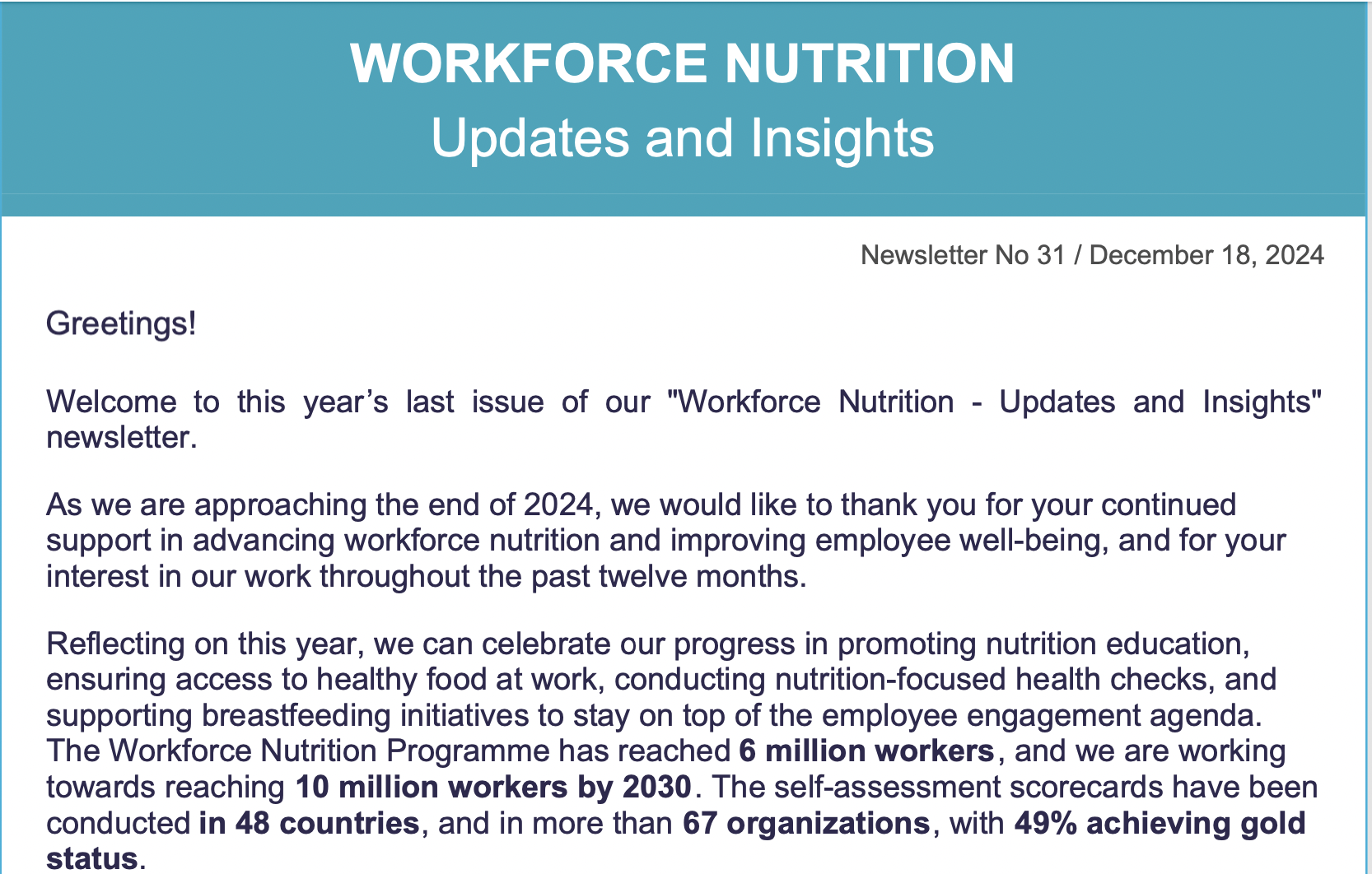 Workforce Nutrition Newsletter No.31 - Workforce Nutrition Alliance