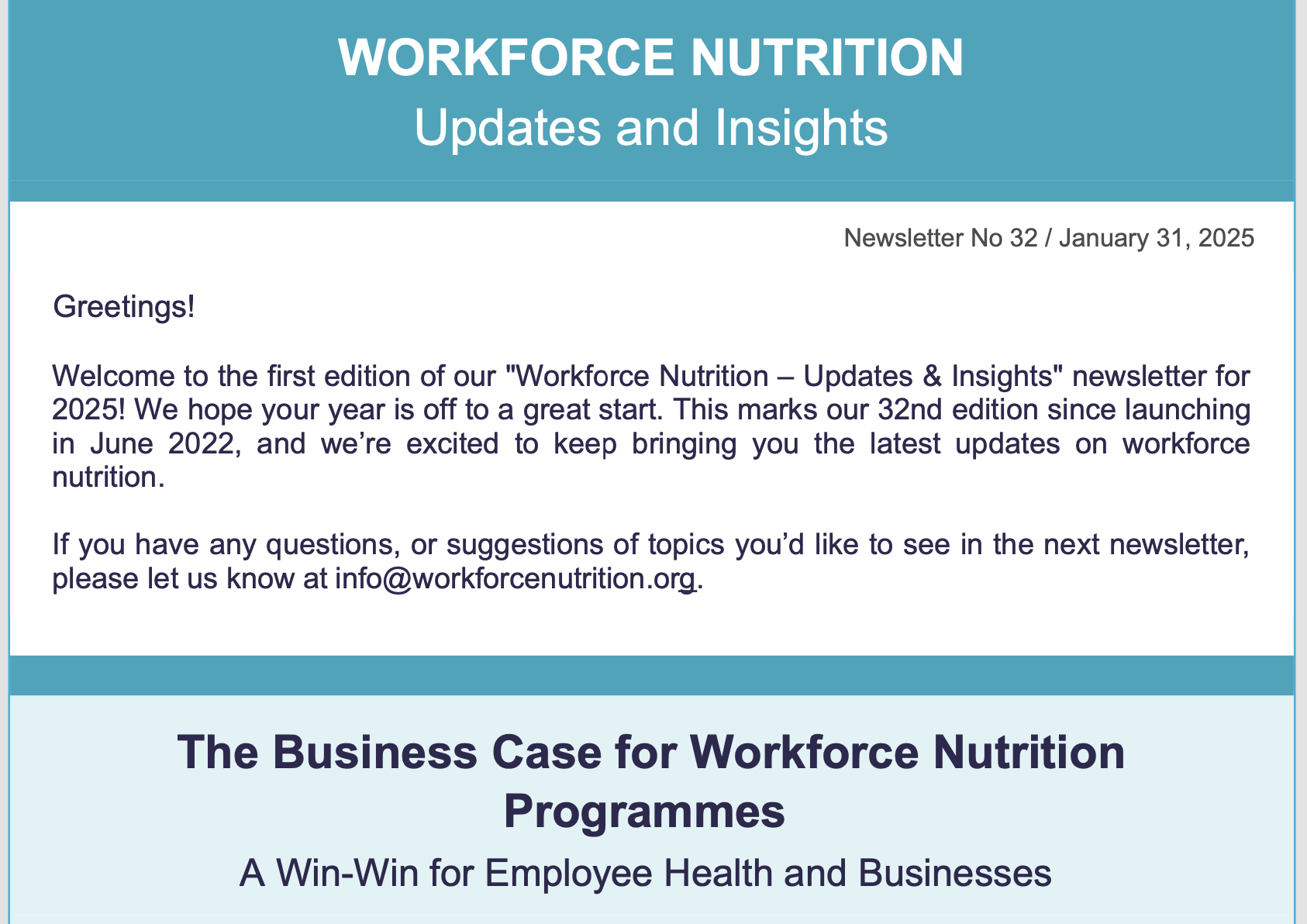 Workforce Nutrition Newsletter No.32 - Workforce Nutrition Alliance